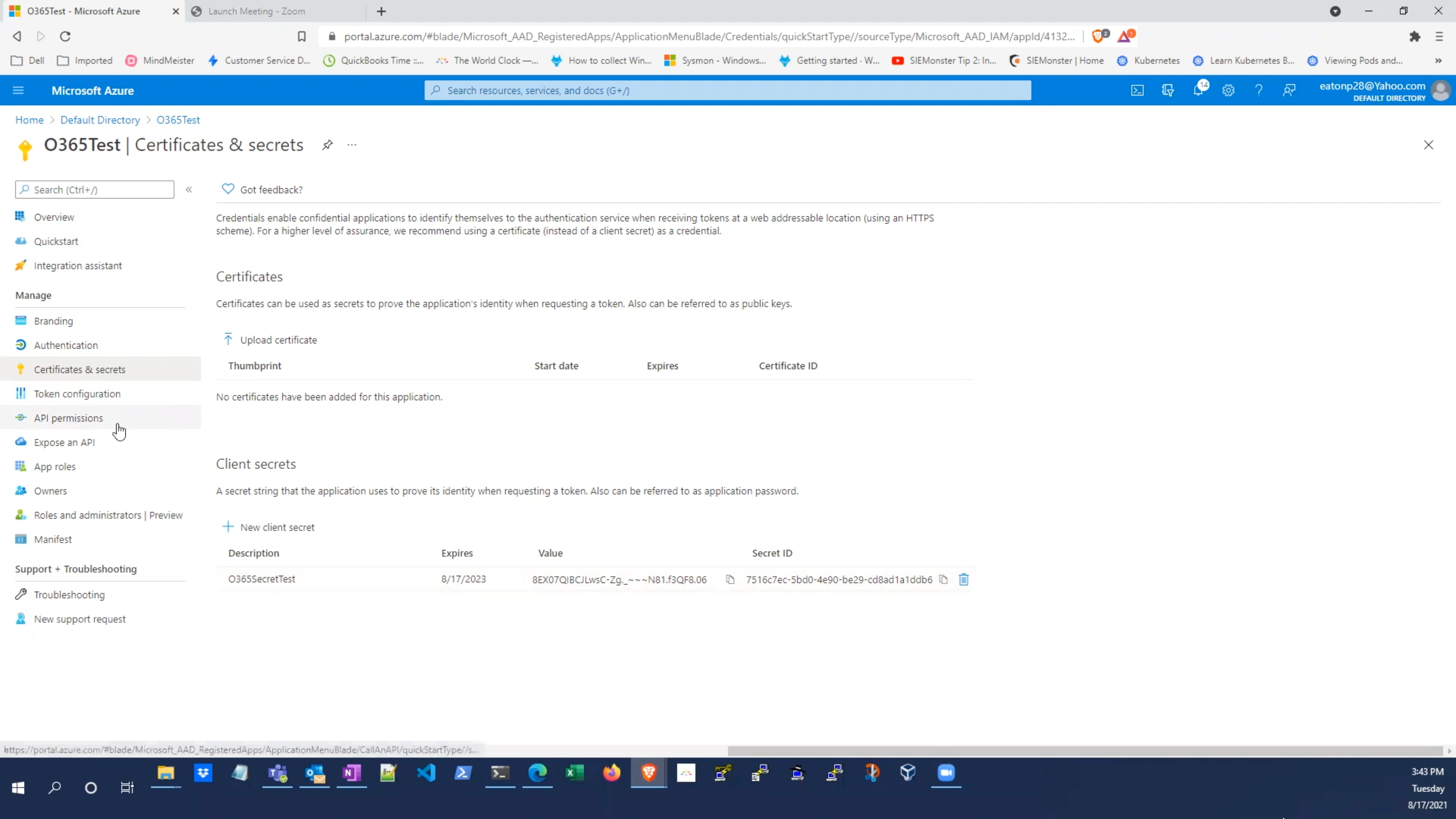 Office 365 logging app configuration