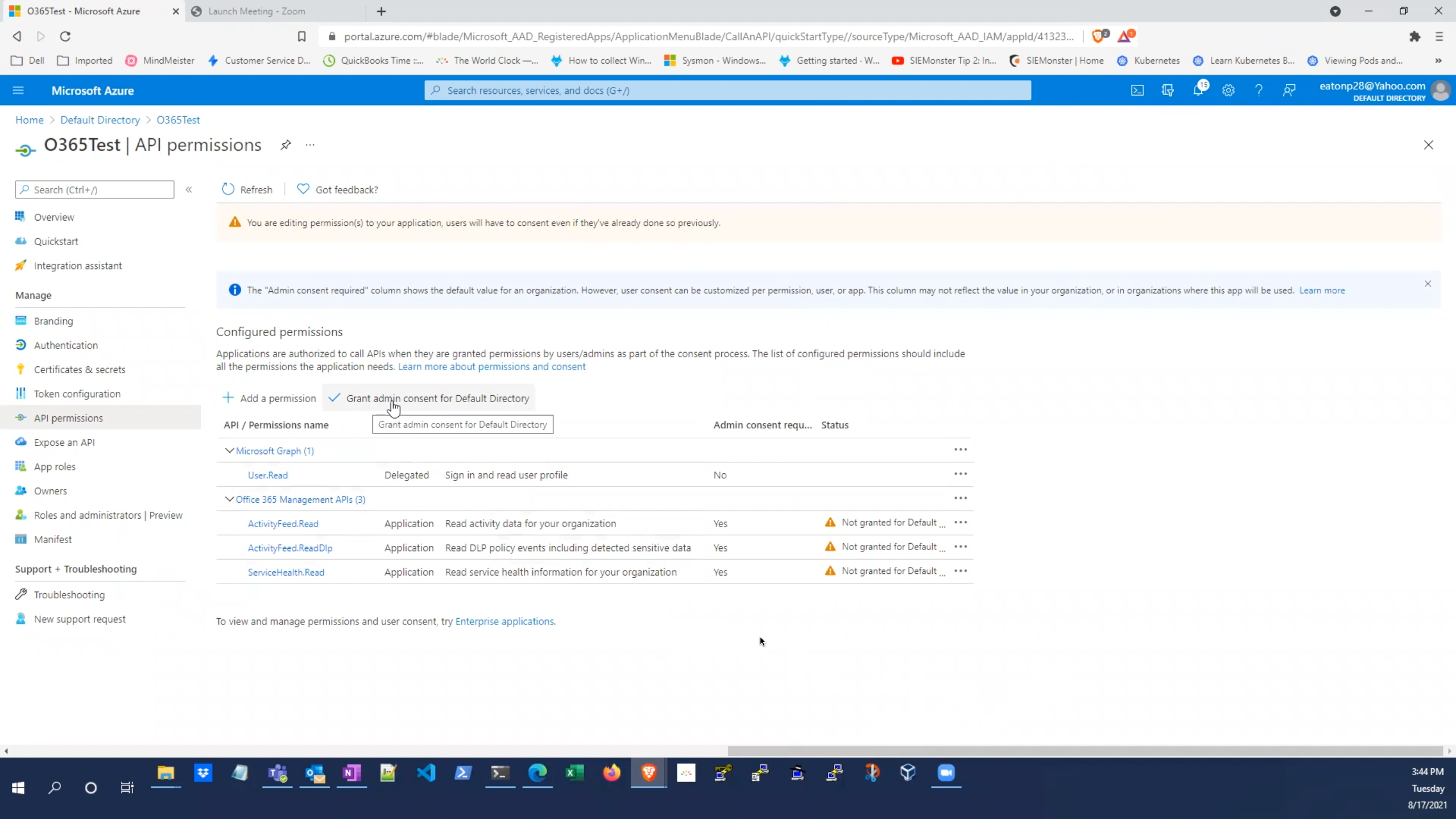 Office 365 logging app configuration