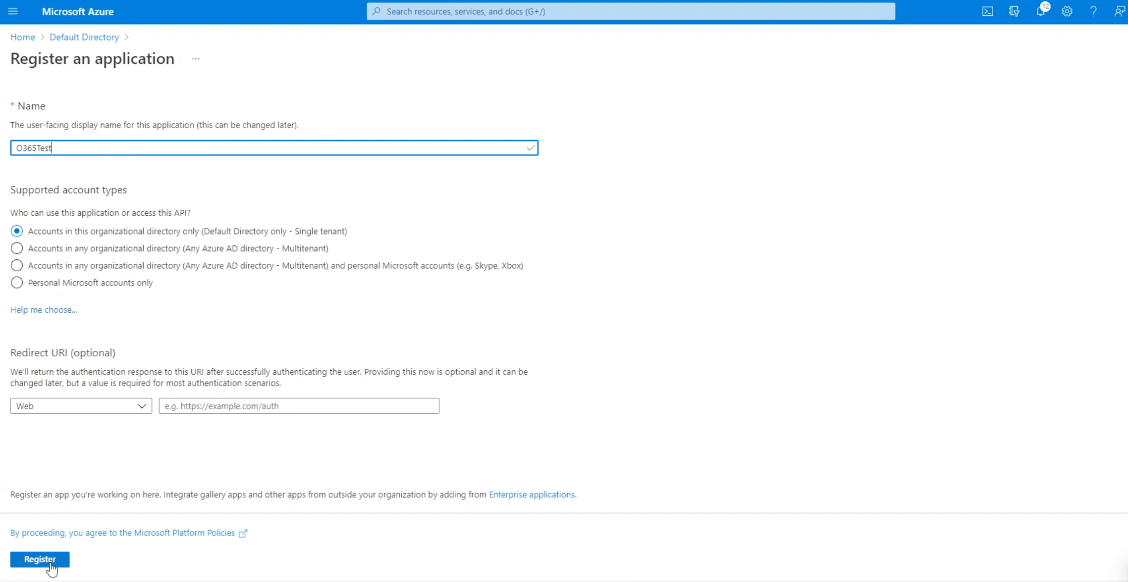 Office 365 logging app configuration